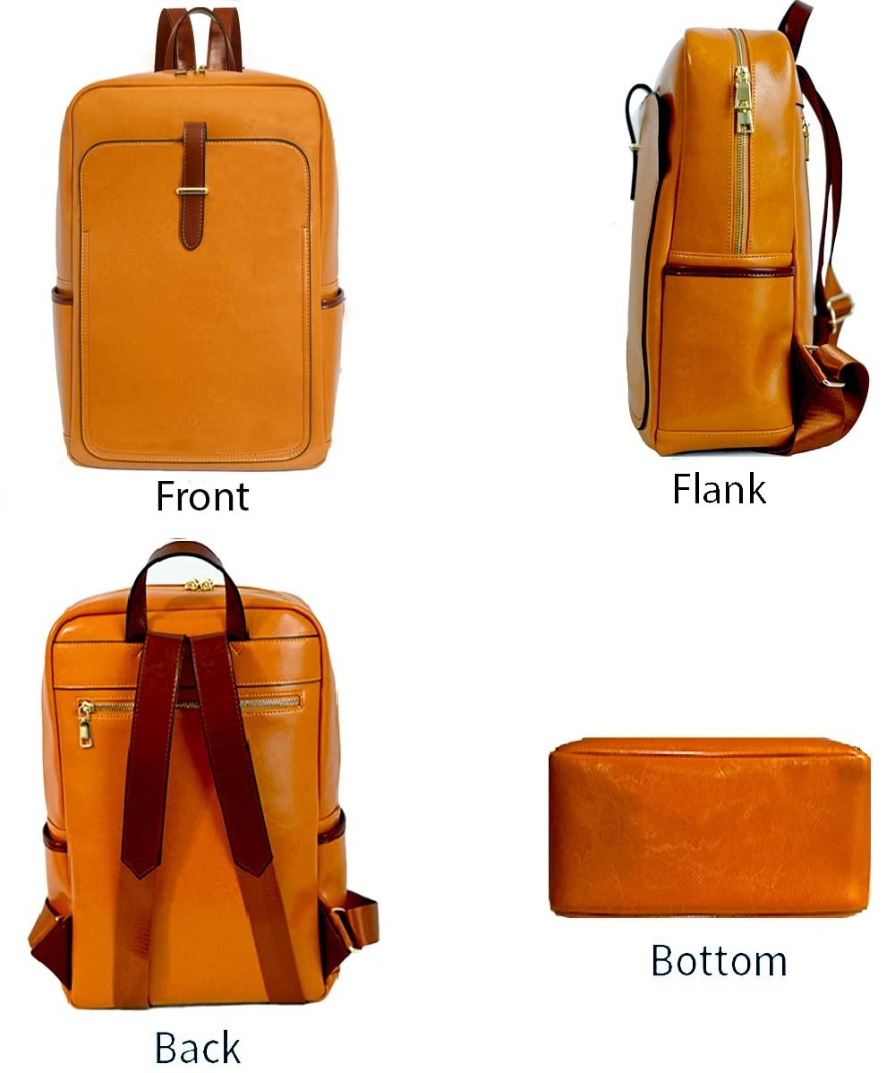 ARKIA Women's Genuine Leather Large Laptop Backpack - College Travel Business Daypack (Yellow)