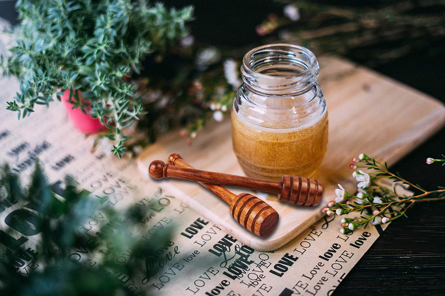 BATRA ASSOCIATES S.B.Arts 6 Inch Wooden Syrup Dippers-Honeycomb Sticks Perfect For Drizzling Honey-Maple Syrup-Chocolate-Caramel Honey Spoons
