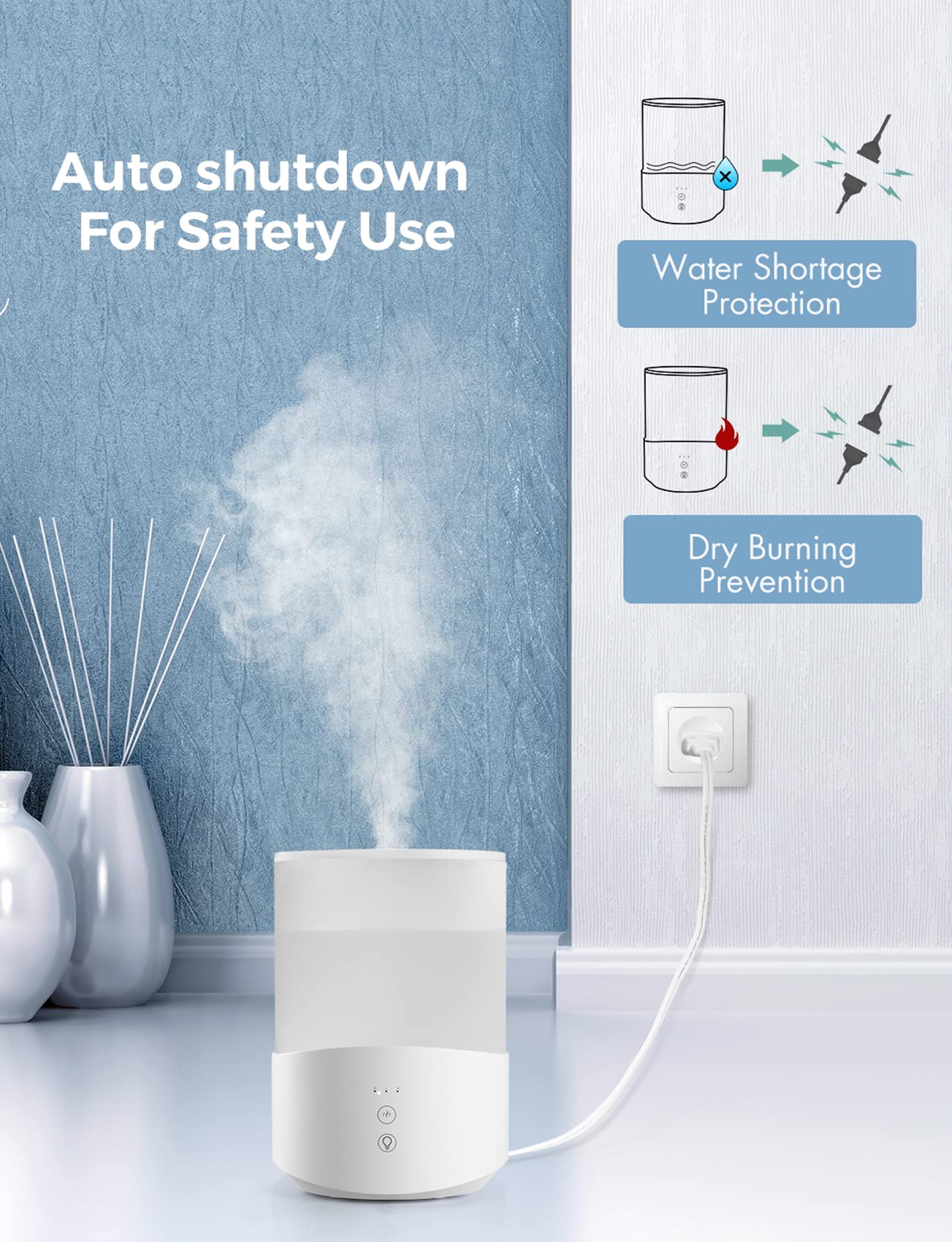 Cool Mist Humidifier, 2-in-1 Essential Oil Diffuser for Baby Kids Nursery, 2.5L Top Fill Humidifier with 7-Color Night Lights for Bedroom Office, Humidifier with Adjustable Mist Mode, Auto Shut Off