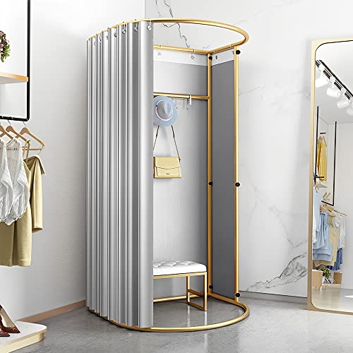 ARKANTOS Portable Changing Room Dressing Room with Shading Curtain Clothing Store Fitting Room Frame with Curtain and Hook, Changing Room for Clothing Store (Silver-Grey)