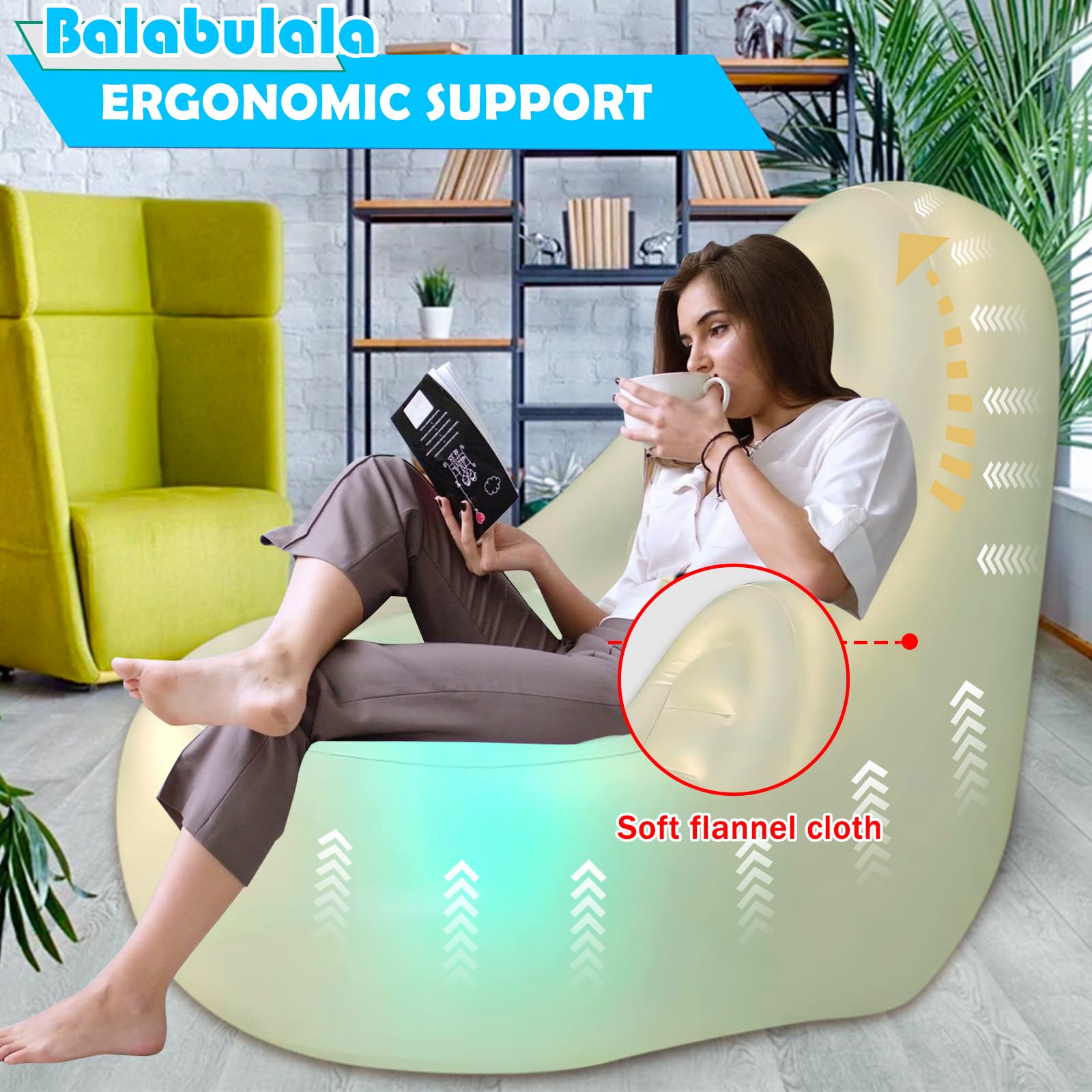 LED Inflatable Chair, Brow Up Illuminated Sofa for Adults and Kids, Lazy Couch with LED Lights for Indoor/Outdoor(Frosted White, Without Pump)
