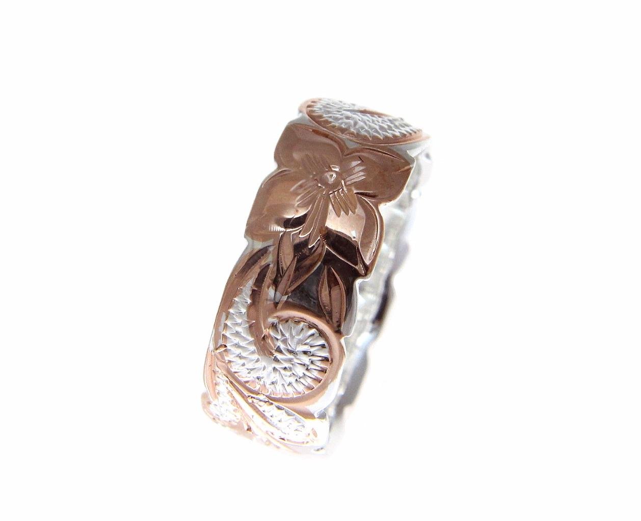 Arthur's Jewelry 925 Sterling silver Hawaiian queen scroll pink rose gold plated 2 tone cut out edge ring size 5.5