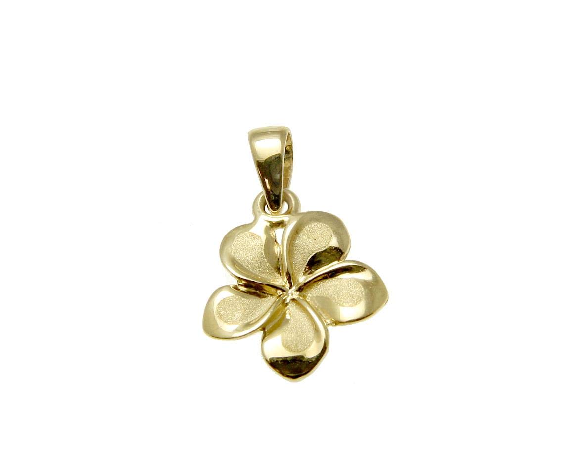 Arthur's Jewelry 14k solid yellow gold Hawaiian plumeria fancy flower 9mm charm pendant