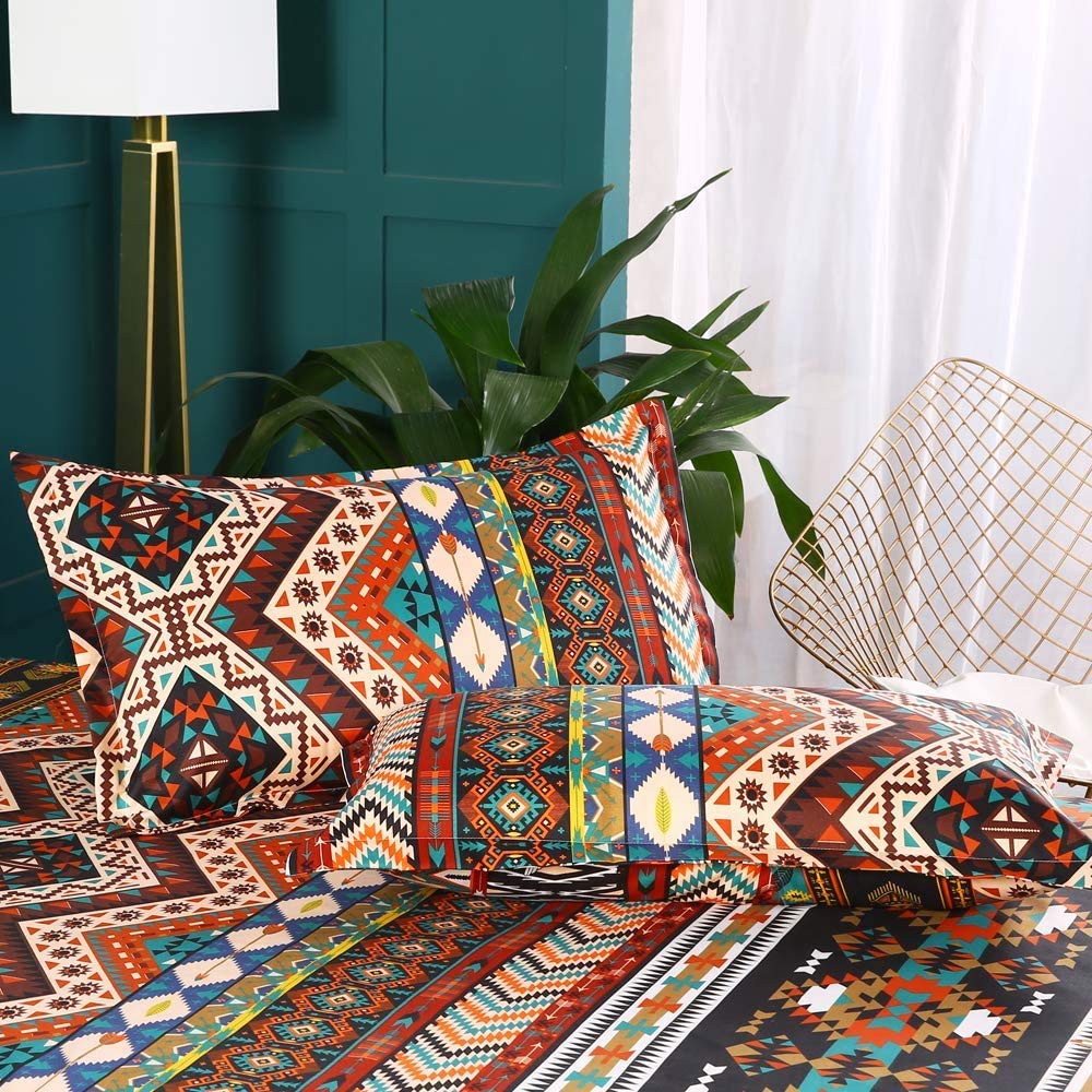 Bsmilly Bohemian Duvet Cover Set King Boho Chic Floral Striped Bedding Set Super Soft Microfiber Indian Tribal Duvets Cover Southwestern Exotic Mandala Comforter Cover Orange