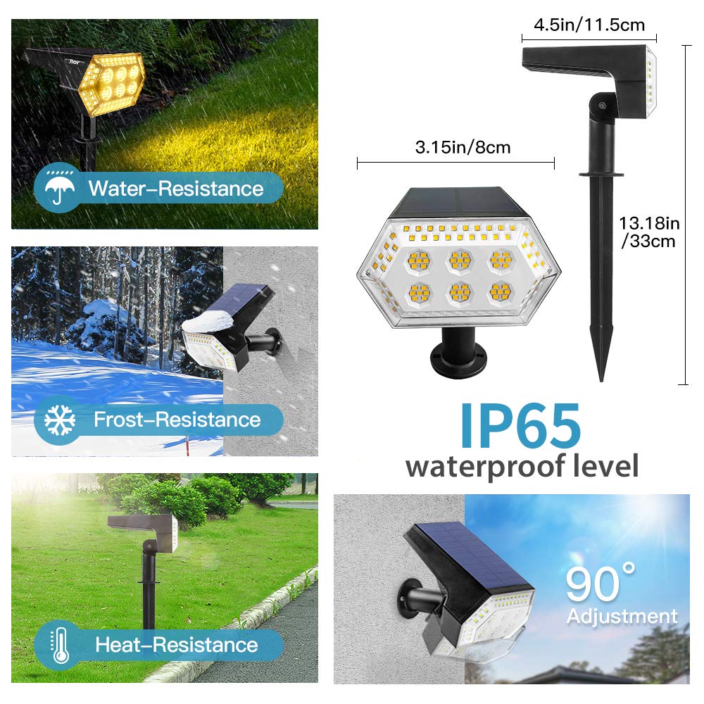 Jior Solar Spotlights Outdoor,Solar Outdoor Lights IP65 Waterproof,108 LED 2-in-1 Adjustable Solar Landscape SpotLights Wall Lights,3 Modes Outdoor Solar Garden Lights for Yard (Warm White 4 Pack)