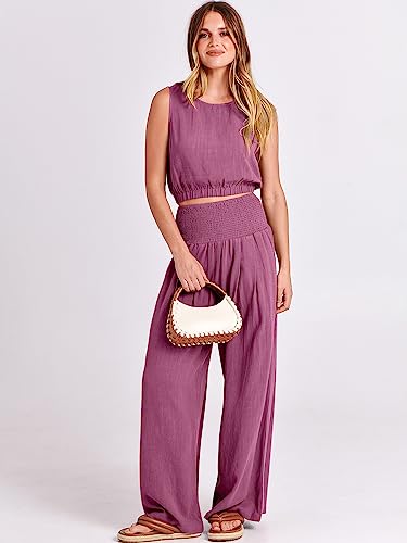 ANRABESS Women's 2 Piece Linen Lounge Set Casual Matching Pants Jumpsuit Summer Beach Travel Vacation Trendy Outfits X-Large