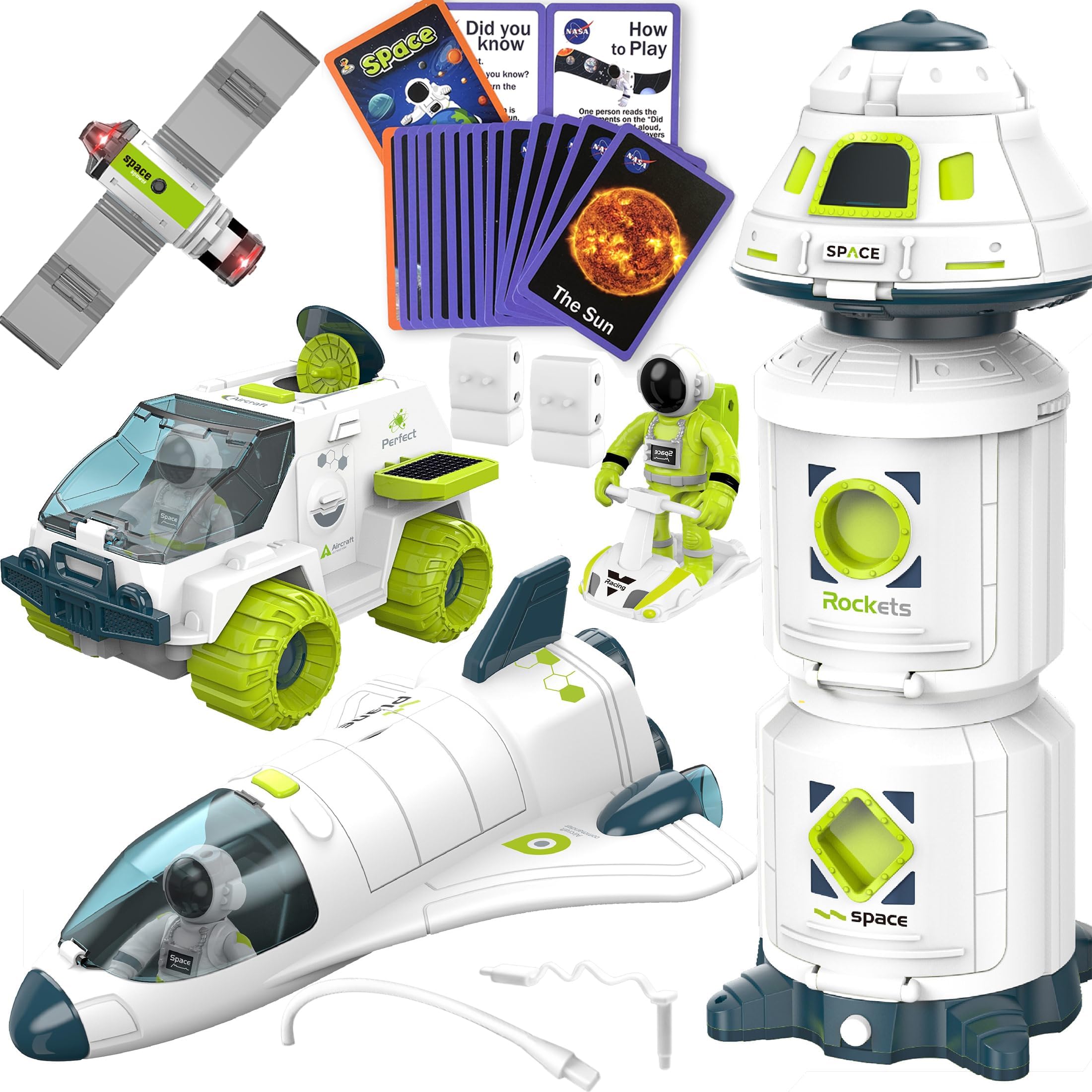 COOLDUCK Space Toy Set for Boys Girls, Kids' Play Spaceships, Space Shuttle, Space Capsule, Space Rover, Space Station, Astronauts Figure, Rocket Toys for Any Interstellar Mission Adventure
