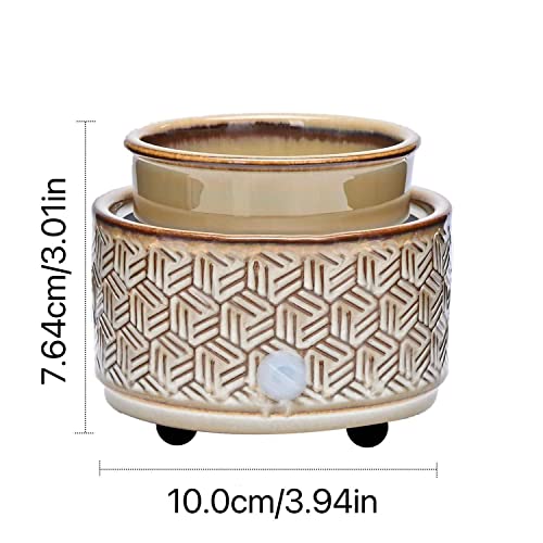 ASAWASA Ceramic 3 in 1 Wax Warmer for Wax Melts Candle Jar,Electric Wax Burner Melter(Brown Woven Pattern)