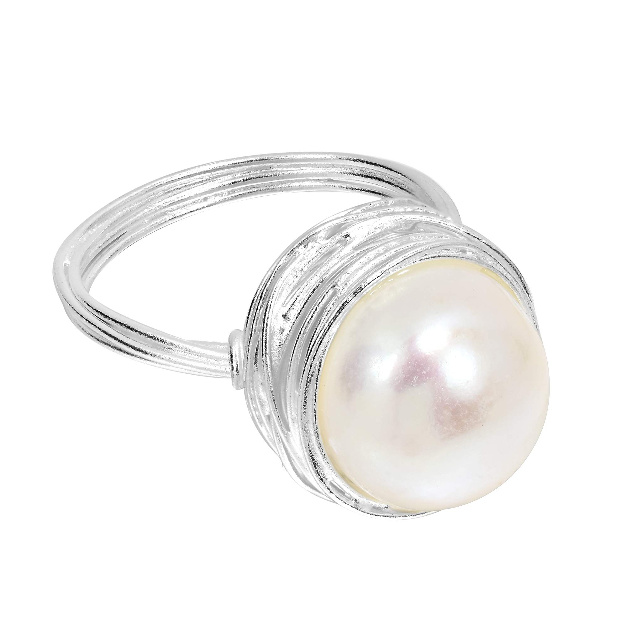 AeraVida Genuine Cultured Freshwater Pearl Wire Wrap Around .925 Sterling Silver Ring (6)