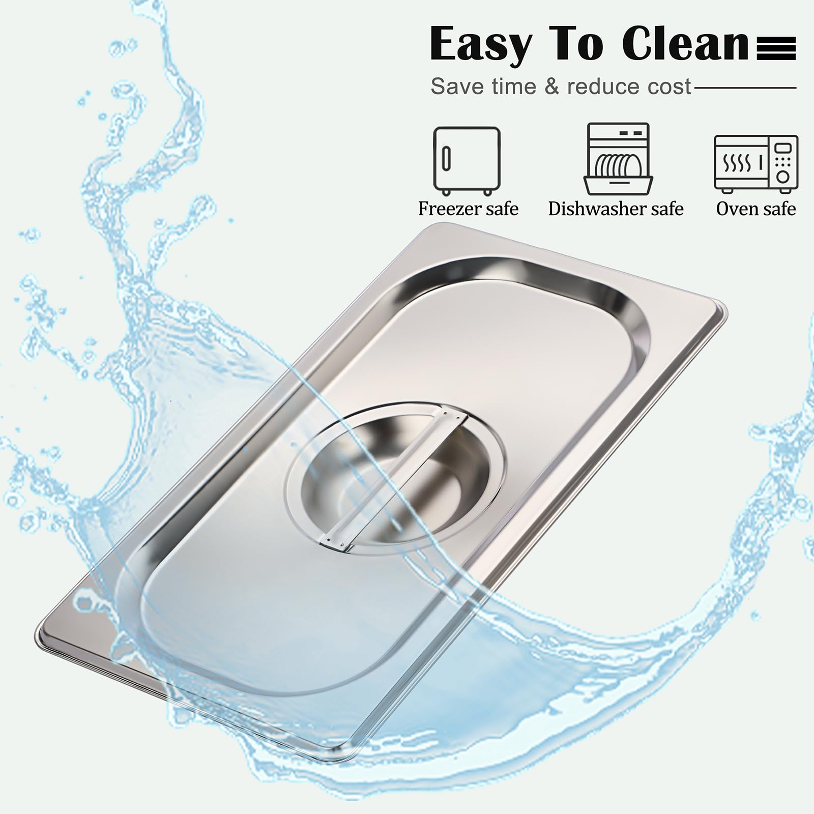 BSTKEY 10 Pack 1/3 Steam Table Pan Covers Stainless Steel Hotel Pan Lid with Handle, Catering Food Pan Cover,Hotel Pan Cover
