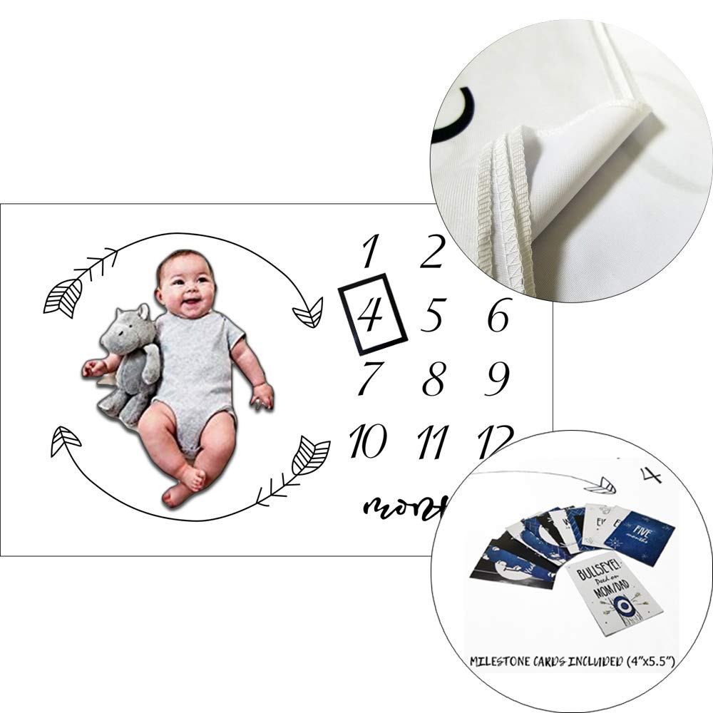 AOSTO 59"x40" Baby Monthly Milestone Blanket,Personalized Photo Props(Milestone Cards), 1-12 Months, Indian Style W-1442