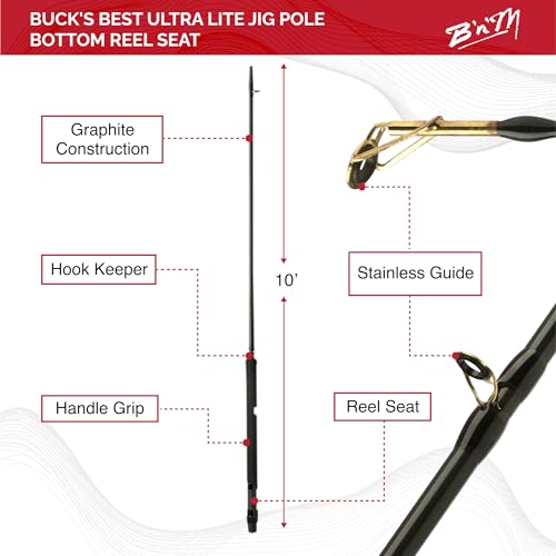 B'n'M Poles - Buck's Best Ultra-Lite Jig Pole Bottom Reel Seat, 10 Foot (2 Sections)