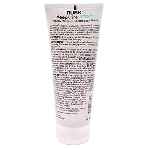 RUSK Deepshine Smooth Keratin Care Deep-Penetrating Treatment, Sodium-Chloride-Free, Color-Safe, Deep Penetrating Restructuring Treatment, Delivers Surface-Smoothing Conditioning, 7.05 Ounce (Pack of 1)