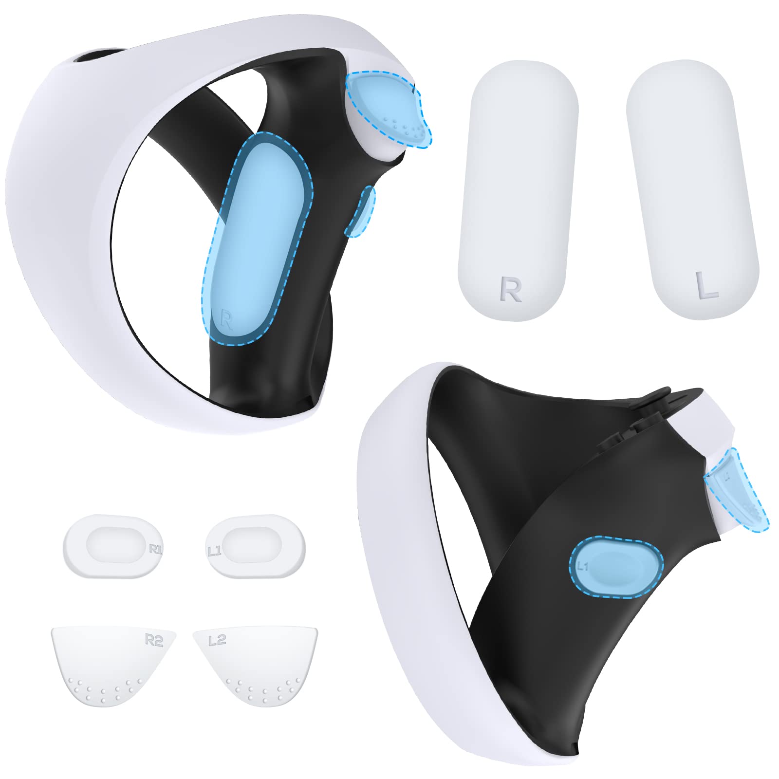 Anti-Slip Silicone Pad for PS VR2 Sense Controller, MENEEA Sweatproof Trigger Extender Pad for Playstation VR2 Gamepad, Cover Accessories Kit for PS VR2 Gaming Gamepad Grip, No Tools No Glue Residue