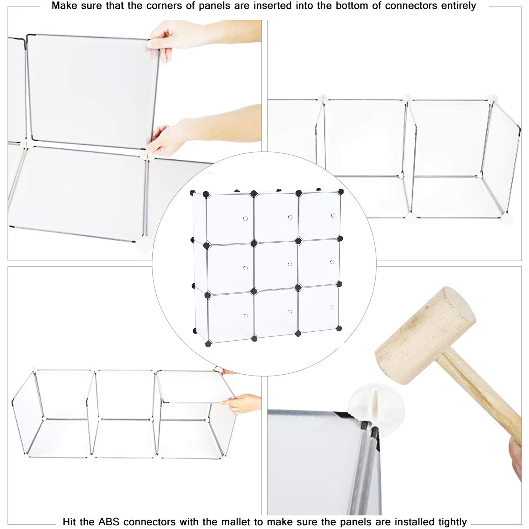 C&AHOME Cube Storage with Doors, 9 Cubes Storage Organizer, Plastic Closet Cabinet, Modular Book Shelf Units, Storage Shelves, Ideal for Office, Home, 36.6”L x 12.4”W x 36.6”H Translucent White