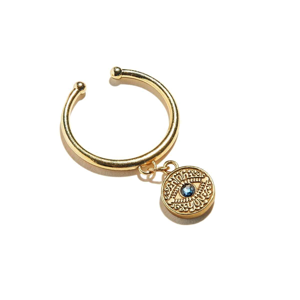 Alex and Ani Path of Symbols Adjustable Ring for Women, Evil Eye Charm, 14K Gold Plated Sterling Silver, Fits Ring Sizes 6 to 9