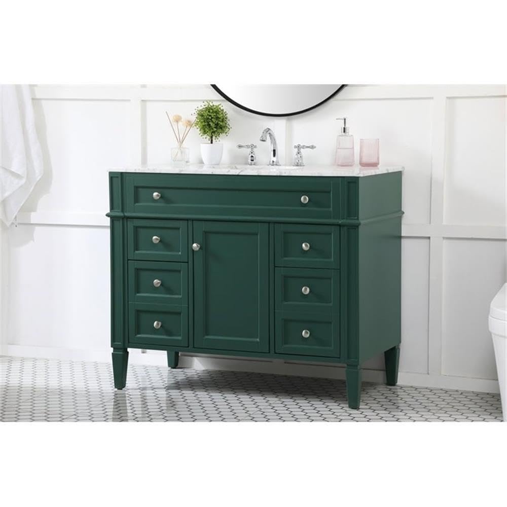 Elegant Decor Park Avenue 42" Metal MDF Marble Single Bathroom Vanity in Green