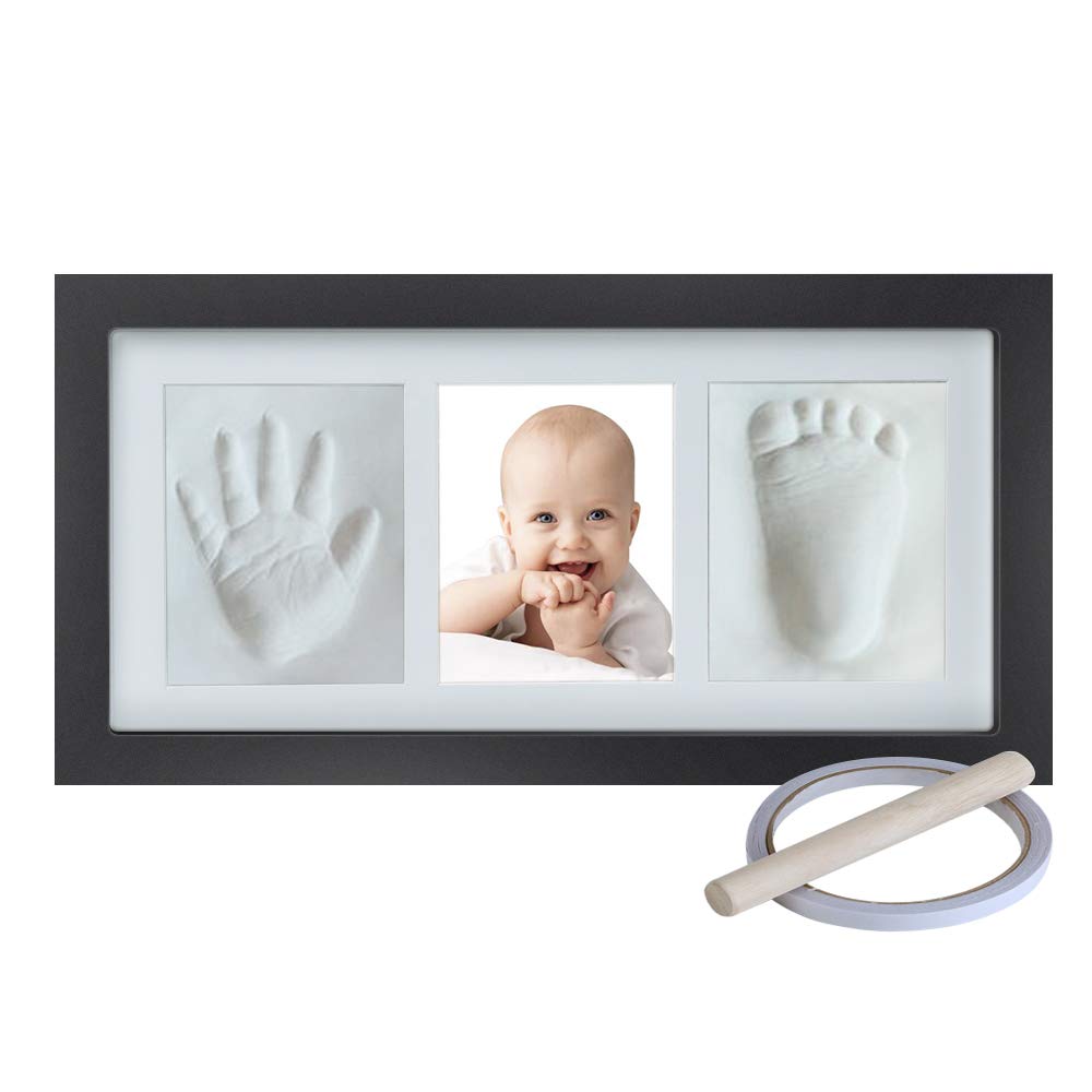nuaele Baby Hand and Footprint Kit, Baby Girl Gifts, Baby Boy Gifts, Wall Mount & Desktop Mount Decor Shower Picture Frames Gift for Newborns - Roller, Mounting Hardware and Instructions - Black