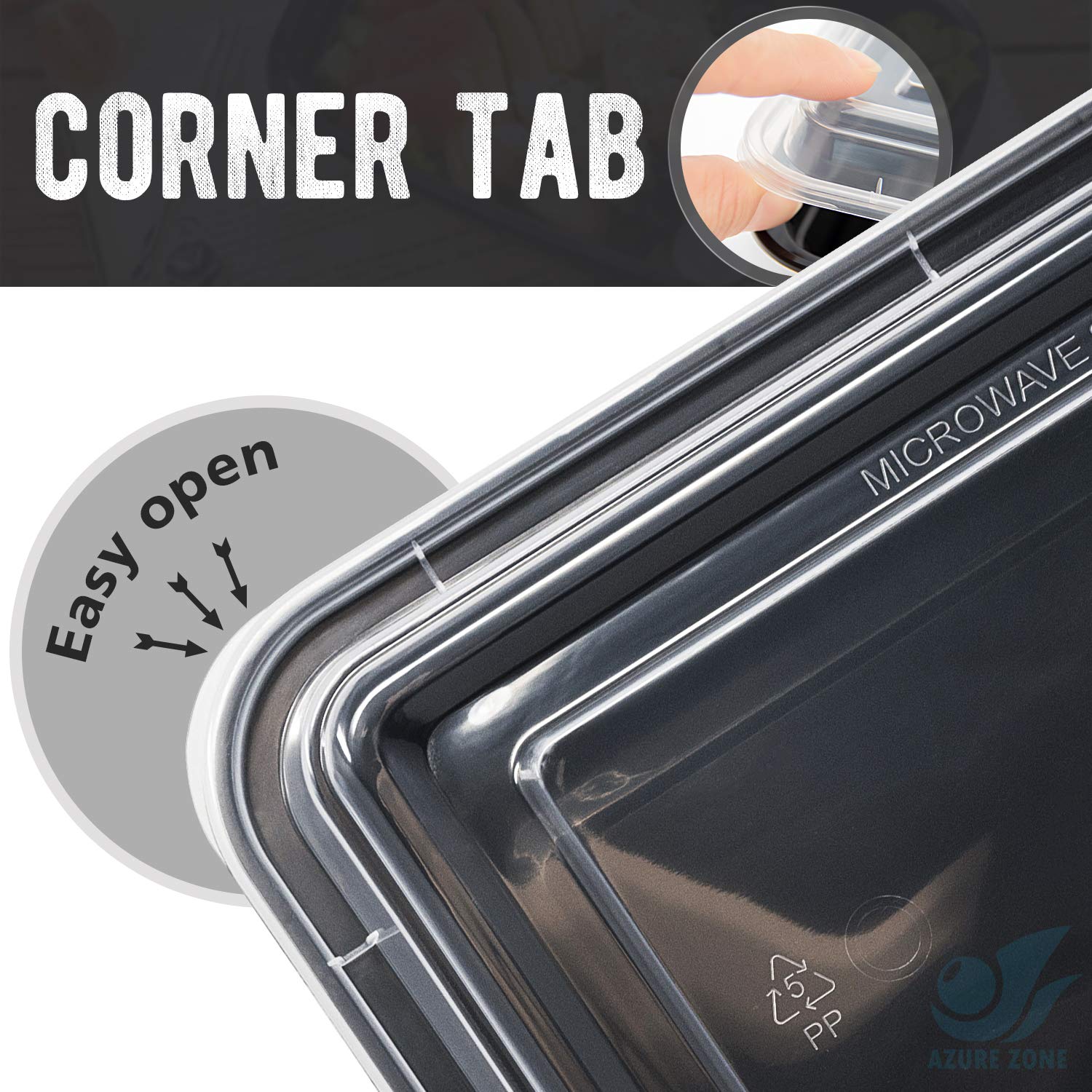 Azure Zone, 32 oz, 50-Pack Rectangular Meal Prep Food Container with Lid - One Compartment Bento Box - Stackable - Freezer/Microwave/Dishwasher Safe - Reusable Storage - Portable - BPA Free