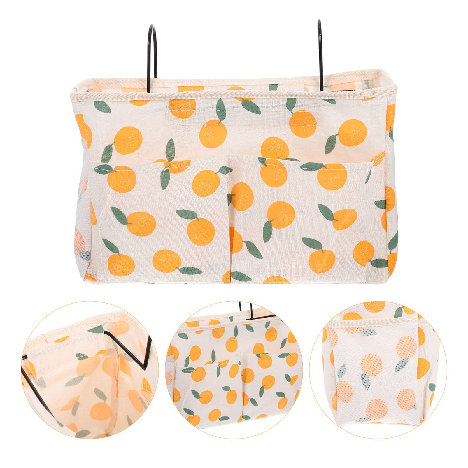 ARTIBETTER Fruit Hanging Basket Orange Bedside Cotton Linen Hanging Storage Bag Bed Storage Pocket Organizer Pouch Diaper Stacker for Bed Crib Craddle Baby Clothes Organizer Storage Bed Frame