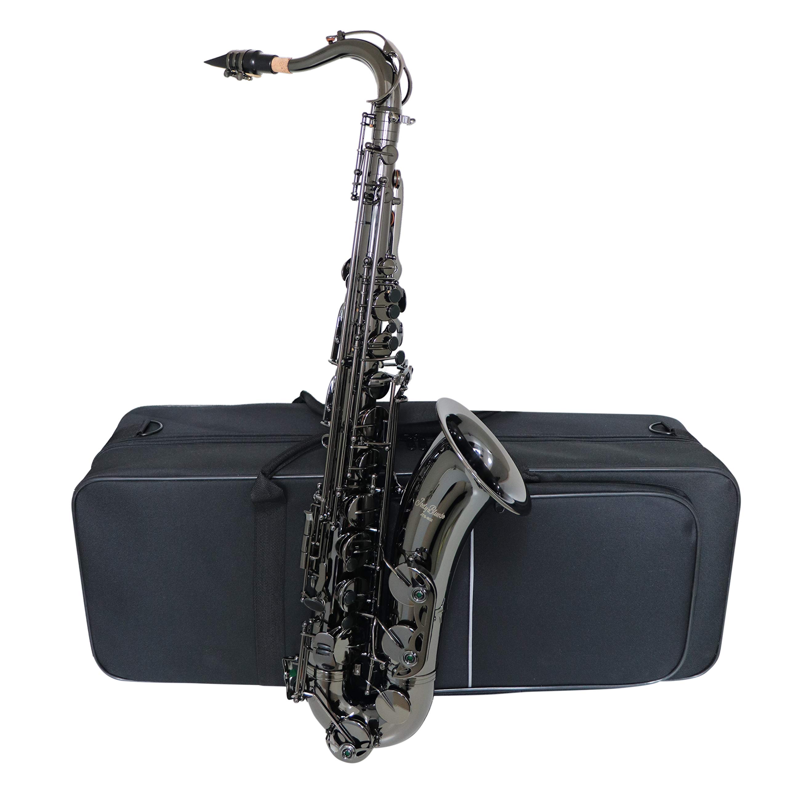 JodyBlues JTS-802 Tenor Saxophone Bb Professional Black lacquered Tenor Sax with Cleaning Cloth,Gloves, Carrying Case, Mouthpiece, Neck Straps,Reeds