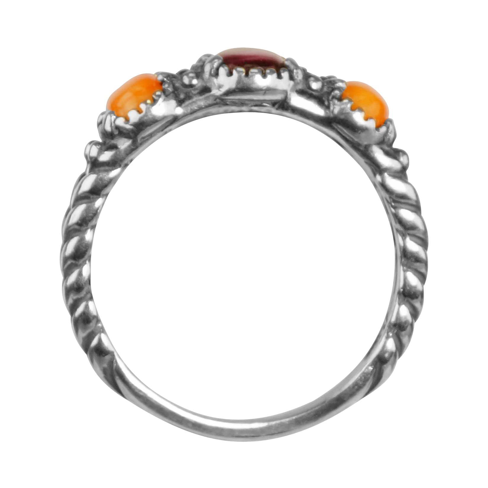 American West Jewelry Sterling Silver Women's Ring Purple Spiny & Orange Spiny Gemstone 3-Stone Design Size 6