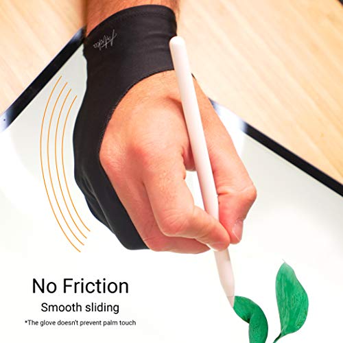 Articka Drawing Glove for Digital Drawing Tablet, iPad (Smudge Guard, Two-Finger, Reduces Friction, Elastic Lycra, Good for Right and Left Hand)(Large, Black)