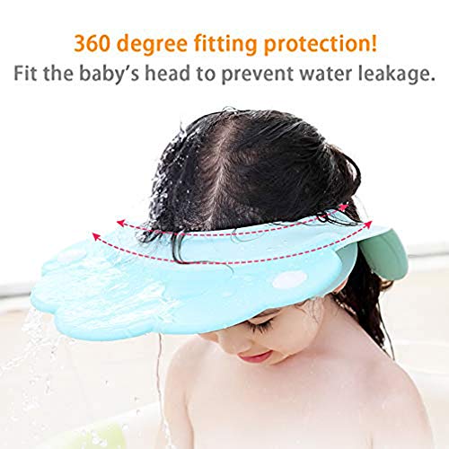 Baby Shower Cap Bathing Cap Safe Silicone Protection Bath Cap Soft Adjustable Visor Hat for Protector Head Eye Ear Shampoo Caps for Toddler,Baby, Kids,Children(Blue)