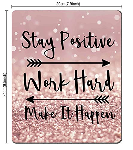 Amcove Gaming Mouse Pad Custom, Stay Positive Work Hard and Make It Happen Inspirational Quotes Mouse pad Art Rose Gold and Silver Glitter Black Quote