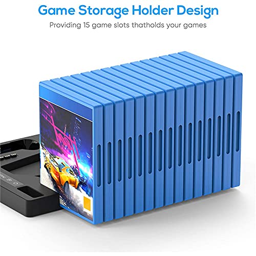 Cooling Fan Vertical Stand for Playstation 5 Console and Digital Edition, Controller Charging Station Dock for PS5 Dualsense Controller with Led Indicators and 15 Game Slots