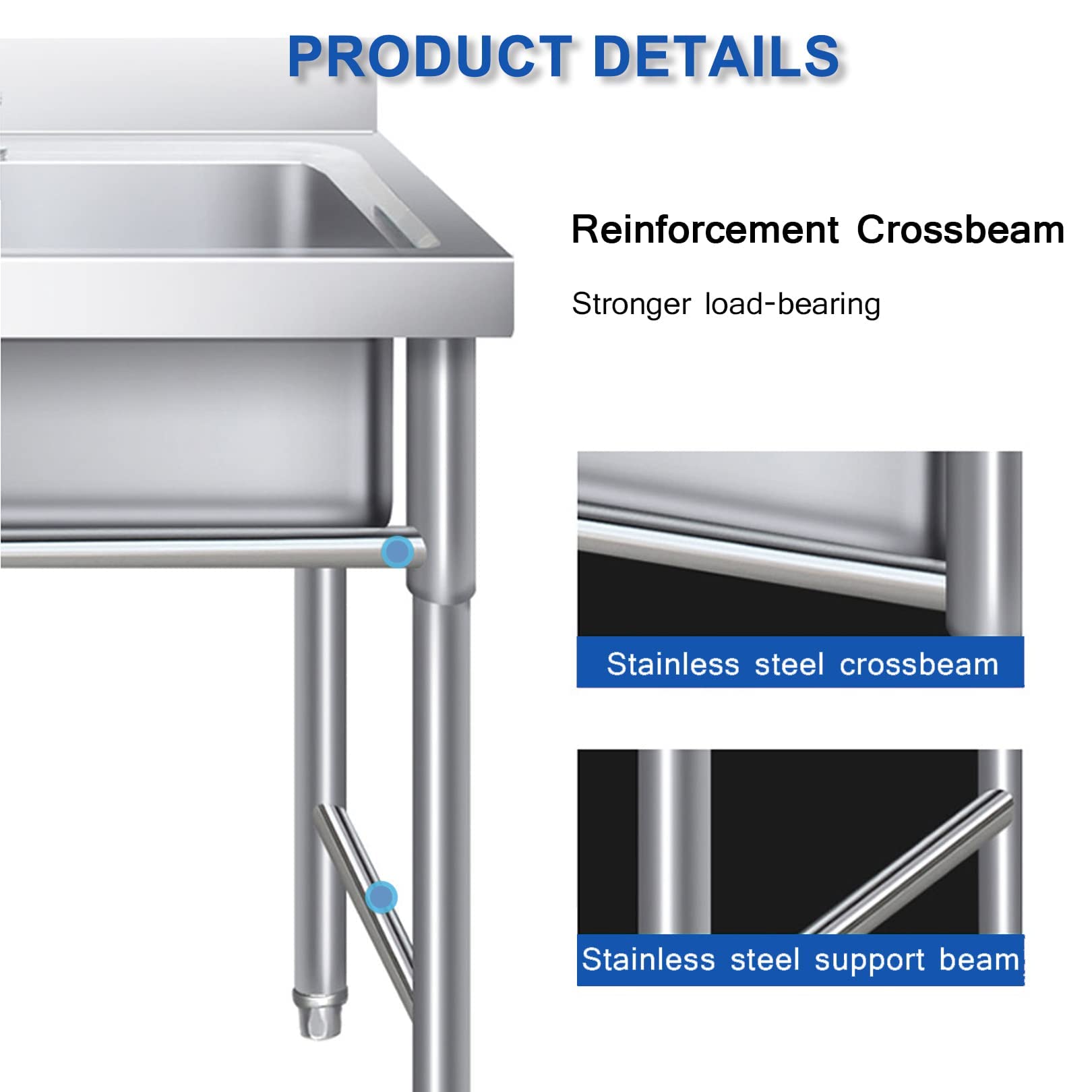 ALEEJA 304 Stainless Steel Prep & Utility Sink with Faucet, Contemporary Laundry Cabinet Sink for Restaurant, Kitchen, Laundry, Garage