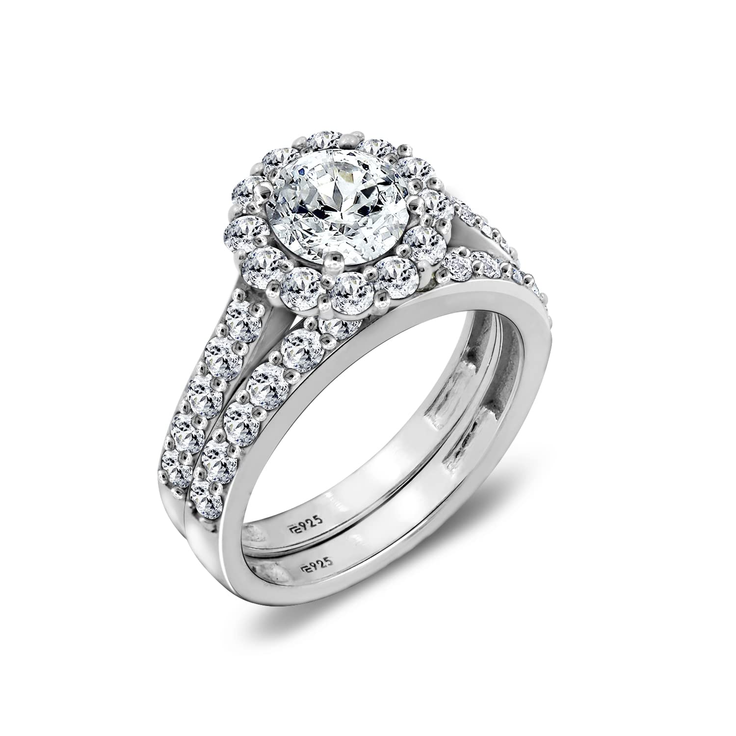 Amazon Essentials Platinum Plated Sterling Silver Flower Halo Ring set with Infinite Elements Cubic Zirconia (2.9 cttw), Size 6, (previously Amazon Collection)