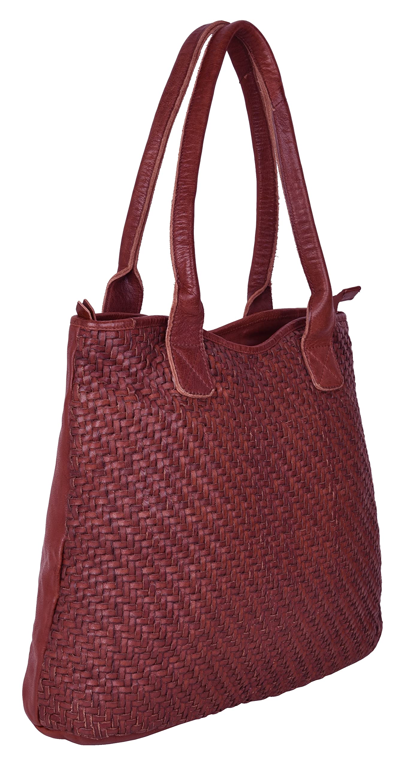 ANTONIO VALERIA Alice Red Braided Washed Leather HandBag for Women