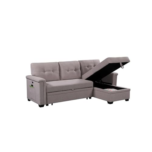 BOWERY HILL Light Gray Reversible Sleeper Sofa Storage Chaise USB Charging Port