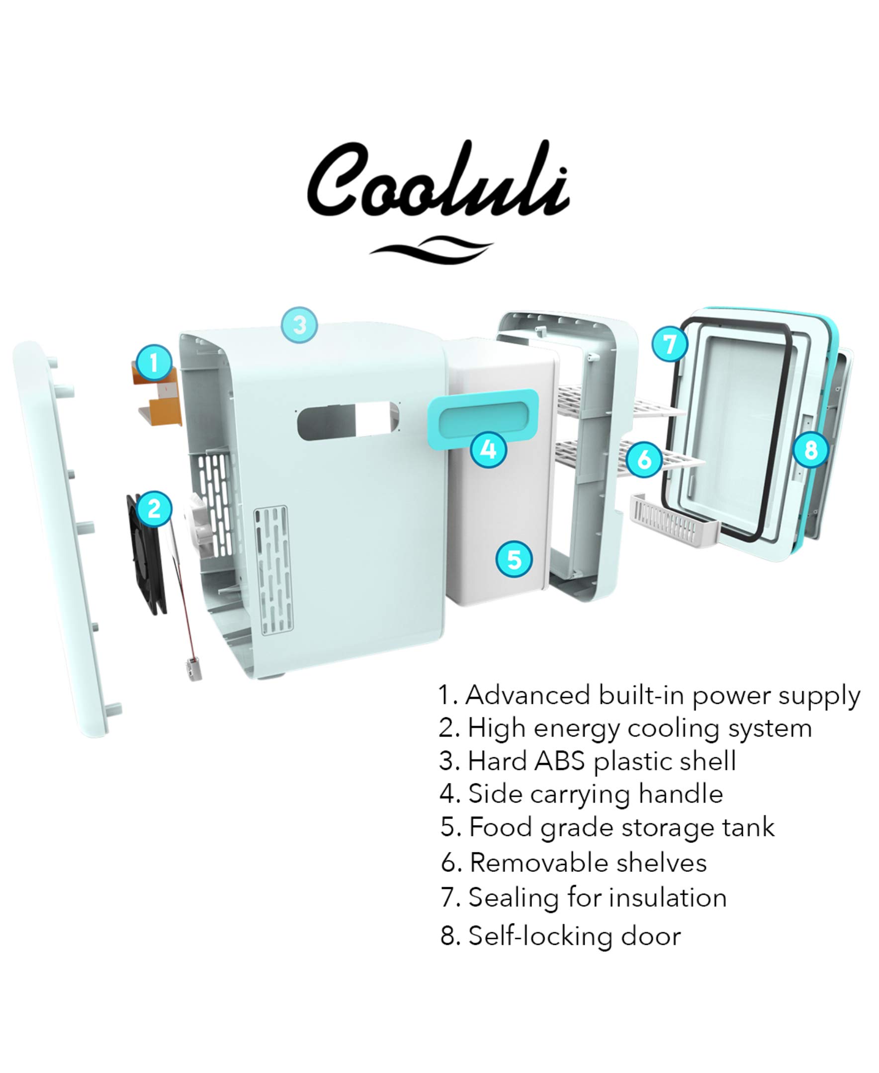 Cooluli 10L Mini Fridge for Bedroom - Car, Office Desk & College Dorm Room - 12V Portable Cooler & Warmer for Food, Drinks, Skincare, Beauty, Makeup & Cosmetics - AC/DC Small Refrigerator (Turquoise)