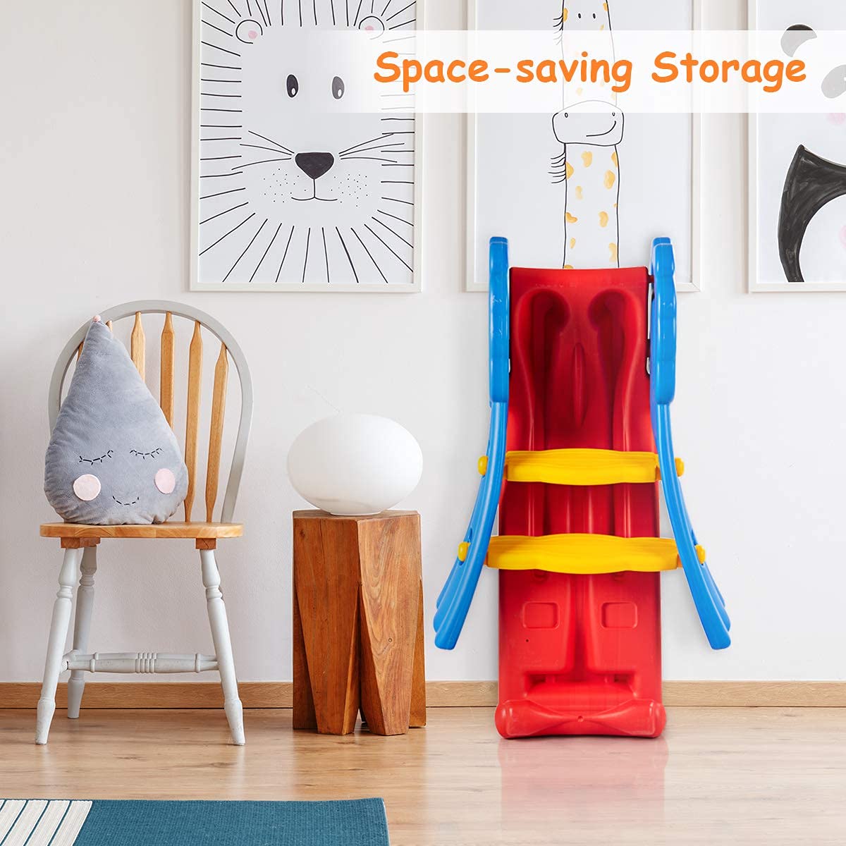 KOTEK Folding Toddler Slide for Indoor and Outdoor, Freestanding Baby Play Climber Slide Set, 2 Steps Climber, Easy Storage, Playground Toy for Children Kids