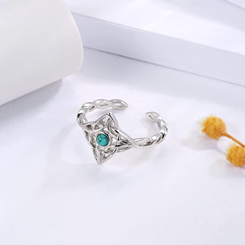 APOTIE Sterling Silver Turquoise Ring - S925 Celtic Knot Vintage Openwork Rings Jewelry for Women