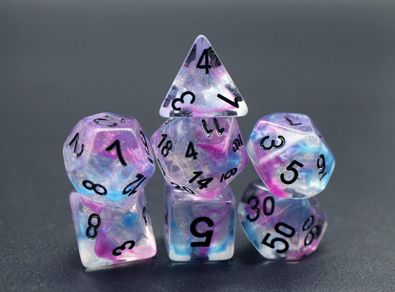 Dice DND Polyhedral Game Dice Set RPG Dice Fit Dungeons and Dragons D&D Pathfinder MTG Role Playing Game Dice Lake Blue & Rose Gemstone Dice with Dice Bag