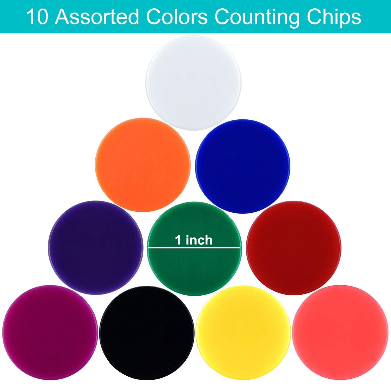 Coopay 300 Pieces 10 Colors Plastic Learning Counters Disks Bingo Chip Counting Discs Markers for Math Practice and Poker Chips Game Tokens,1Inch (Style 1)