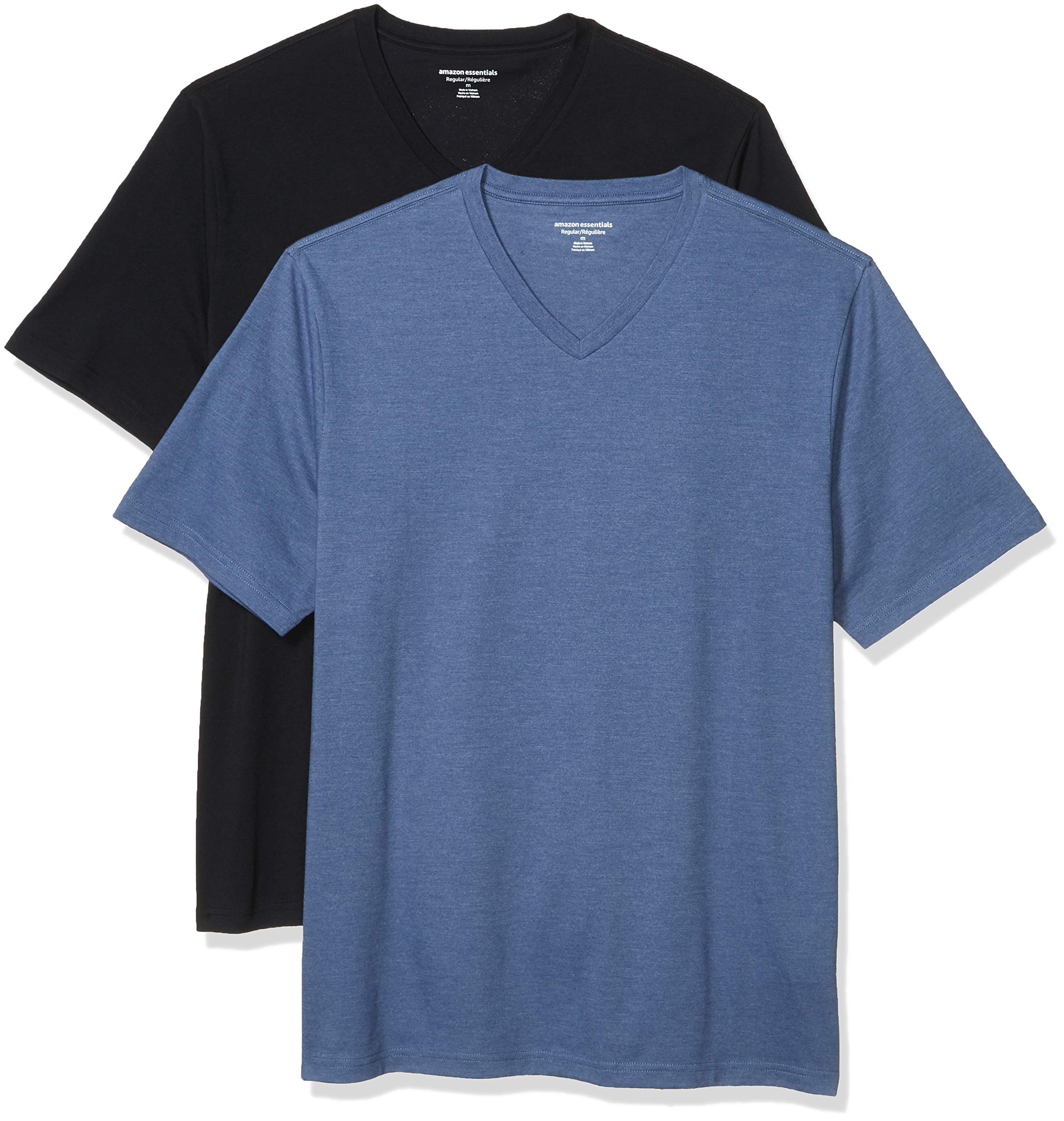 Amazon Essentials Men's Regular-Fit Short-Sleeve V-Neck T-Shirt, Pack of 2, Aqua Blue/White, Large