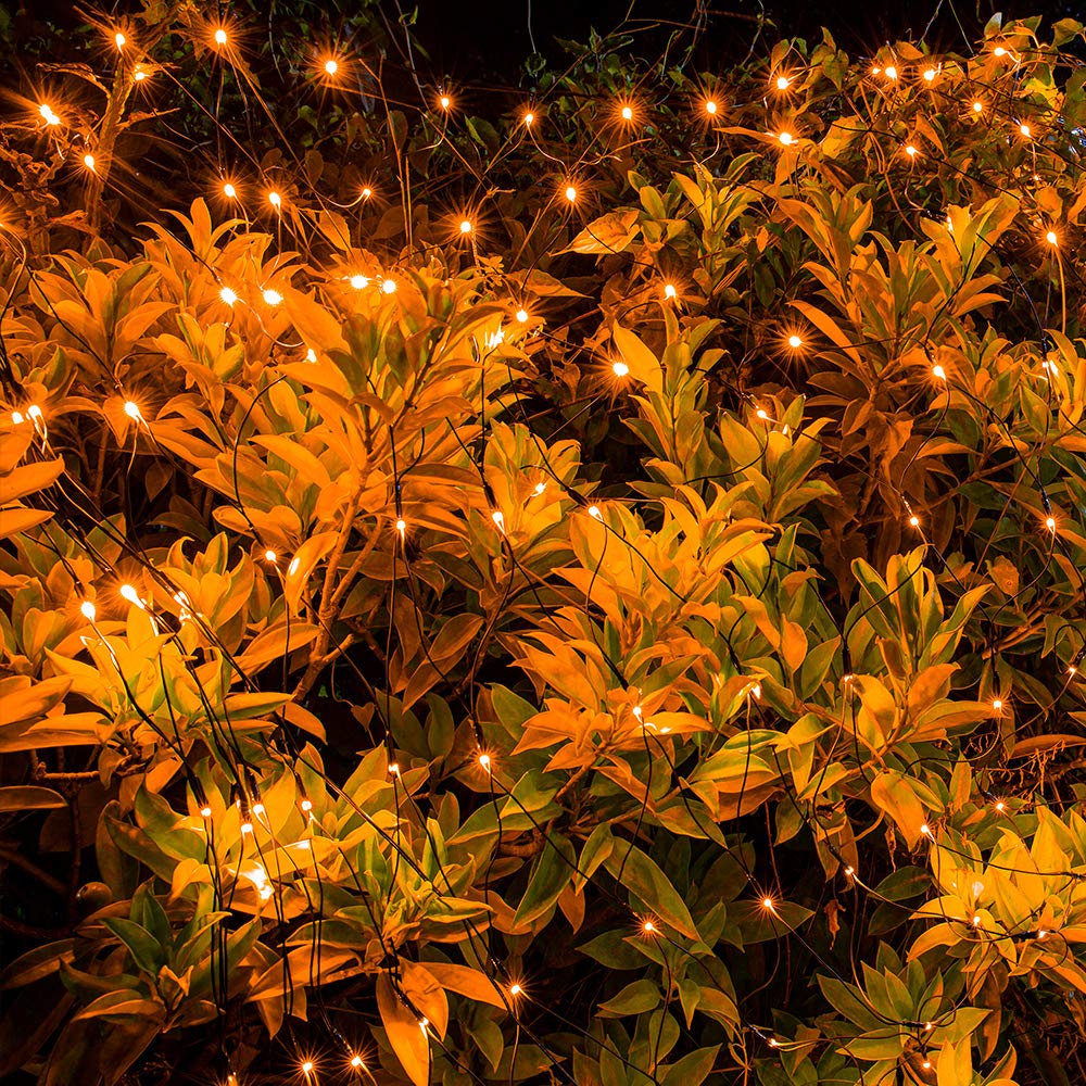 Joomer 12ft x 5ft 360LED Orange Halloween Net Lights Outdoor Mesh Lights, 8 Modes Timer Connectable Waterproof Bush Lights Mesh Netting Lights for Halloween Outdoor Decorations (Green Wire)
