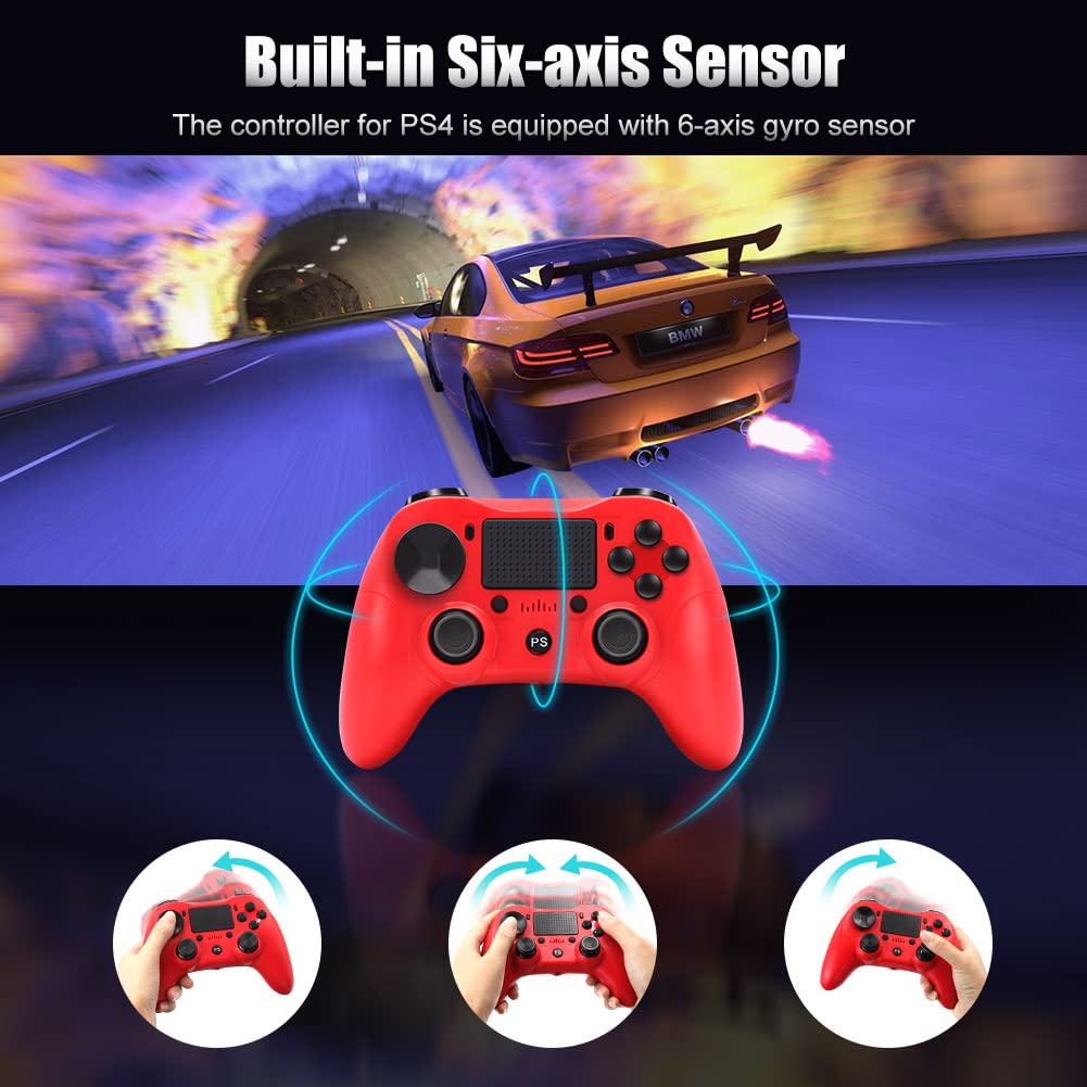 OKHAHA Controller for PS4 Wireless Controller for Playstation 4 Controller DoubleShock 4 Wireless Motion Sensor, Gifts for Kids Gifts for Girls, Magma Red
