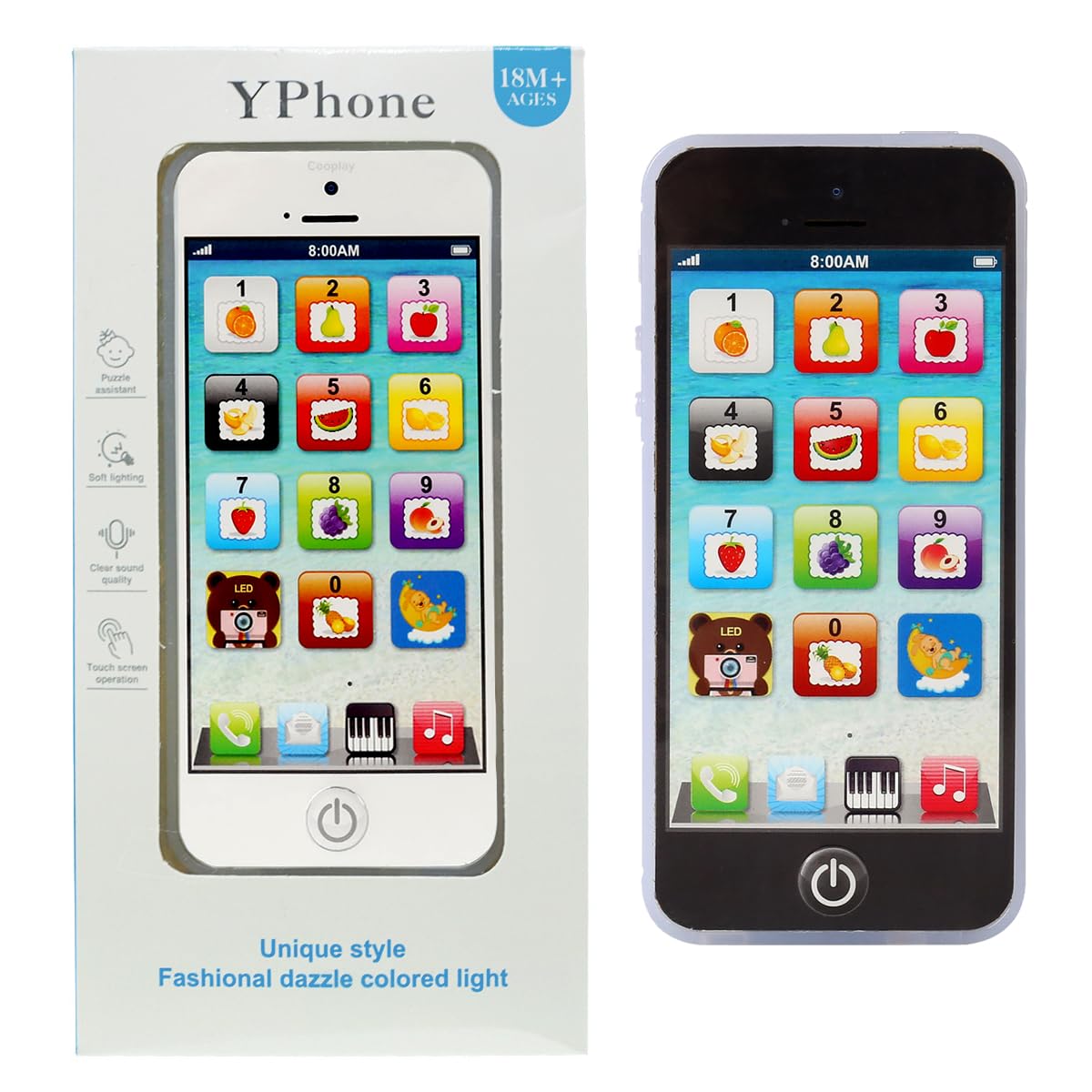 Cooplay Learning Smart Phone Toy Music Lullaby Song Touch Screen Type-C Recharable Cell Phone Mobile Yphone for Toddler Baby