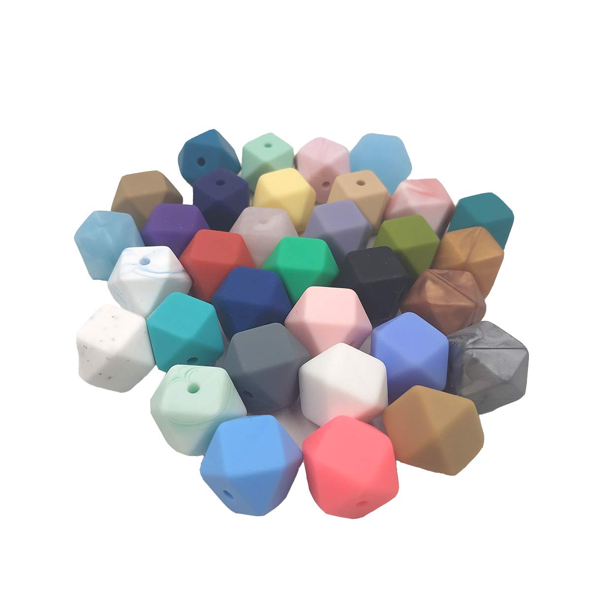 Alenybeby 17mm Silicone Hexagon Beads DIY Silicone Pearl Beads for Jewelry Geometric Hexagon Shaped Beads Mom Necklace Making Accessory (Mix Color 30pcs)
