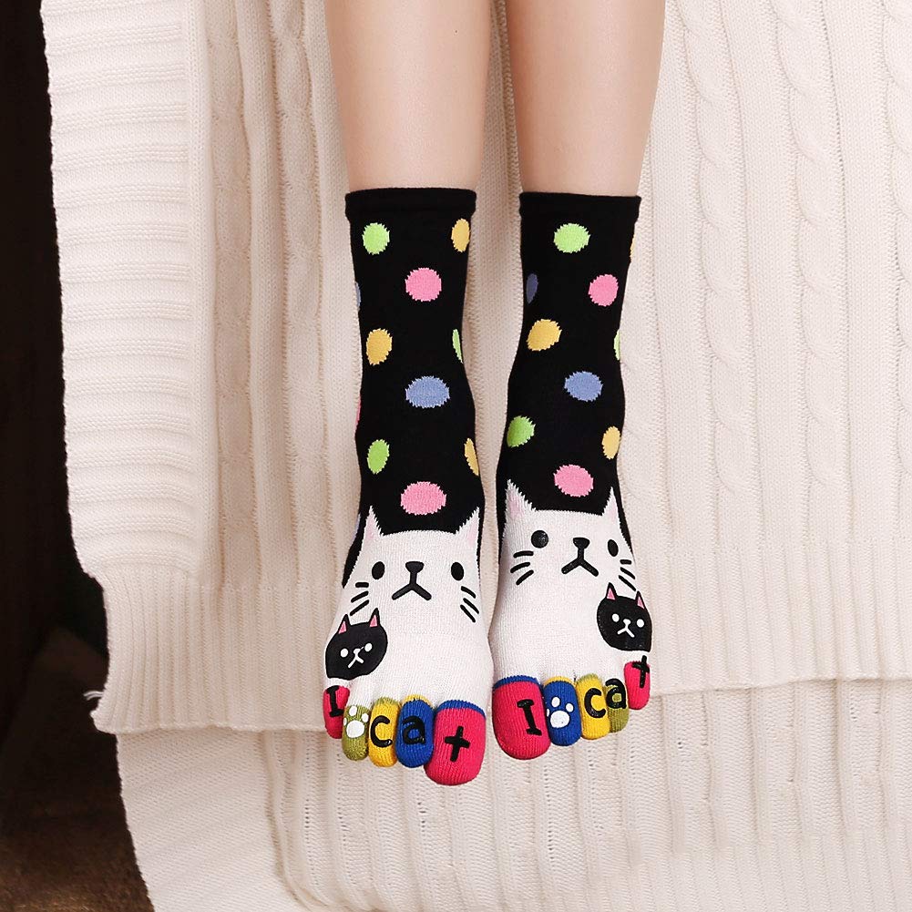 Artfasion Women's Toe Socks Cotton Comfy Low Cut Ankle with Reinforced Heel and Toe Crew Socks for Ladies