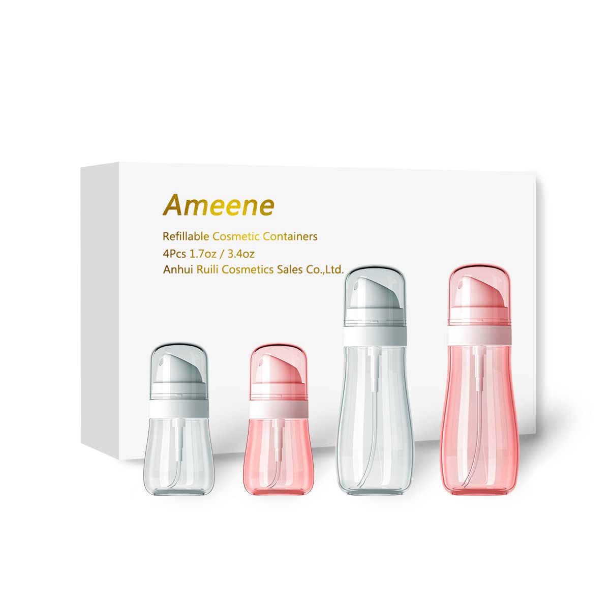Ameene Small Spray Bottles, Fine Mist Travel Spray Bottles for Hair and Face Spray, Cleaning Solutions, Perfume, Alcohol Spray and Essential Oils. (4 Packs, 1.7 oz / 3.4 oz)
