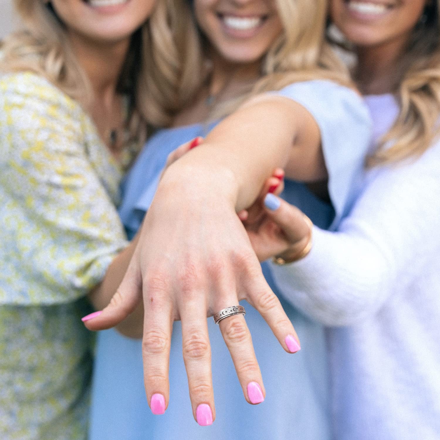 ALEXTINA Anxiety Ring for Women Fidget Ring Moon Star Ring Anti Anxiety Spinner Ring Spinning Ring for Anxiety Stress Relief Gift, Size 11