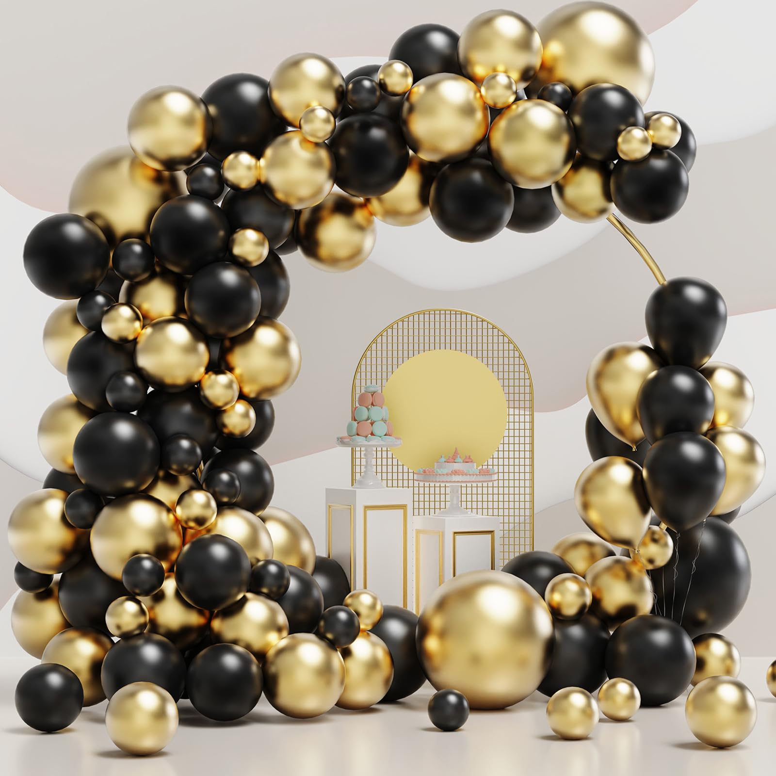 Black and Gold Balloons, 124pcs Black and Gold Balloons Garland Arch Kit for Birthday, Graduation, New Year, Anniversary Party Decorations