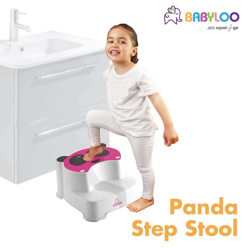 Babyloo Toddler Kids Potty Training Multipurpose Plastic Panda 1-Step Stepping Stool with Anti Slip Pads, 300 Pound Capacity, Pink