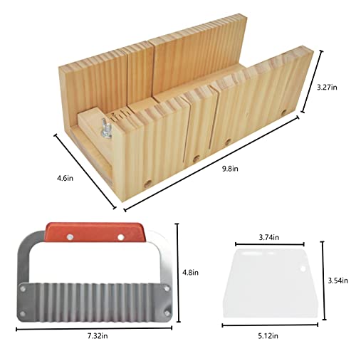 Artcome Loaf Soap Making Cutting Mold Kit 2Pcs 42oz Rectangular Silicone Soap Mold, 2Pcs Wooden Box with Lid, Adjustable Wooden Soap Cutting Tool with Stainless Steel Wavy & Plastic Straight Cutter